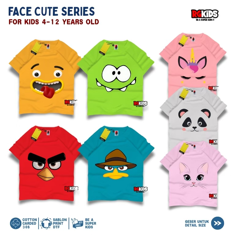 Jual Superzie kaos anak Face Cute Series warna Merah Salem Pink unisex ...