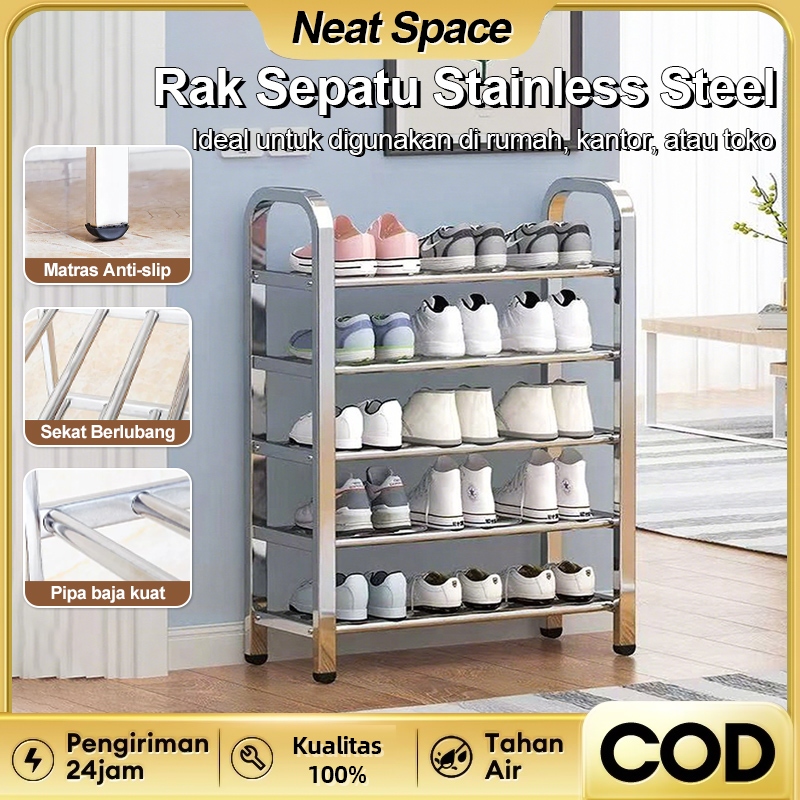 Jual 【Neat Space】Rak Sepatu Stainless Steel /Multifungsi Rak Susun Rak ...