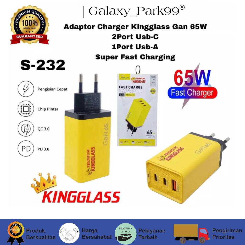 Jual Kingglass S-232 Adaptor Charger Gan Travel Adapter 65W 2Port Usb C + 1 Port Usb A Batok ...