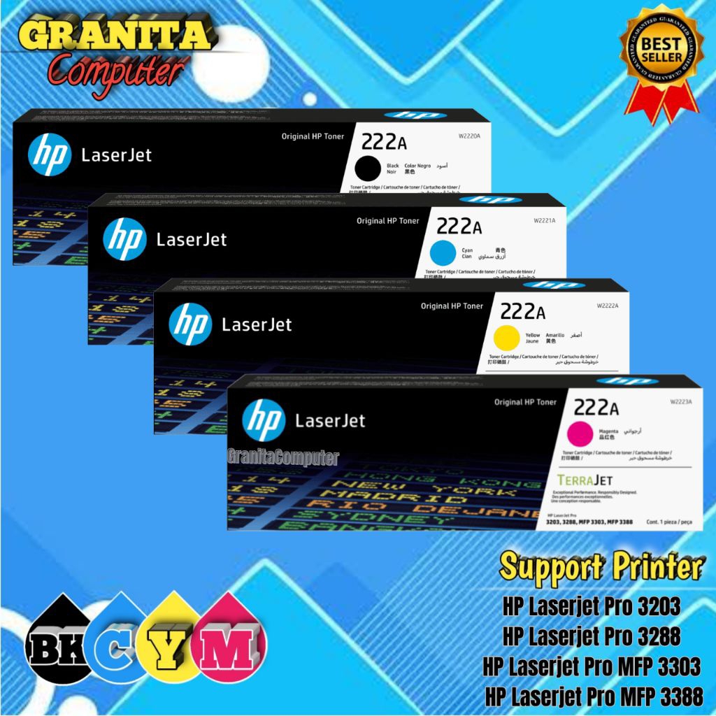 Jual Cartridge Toner Laserjet HP 222A 1Set Black Cyan Yellow Magenta ...
