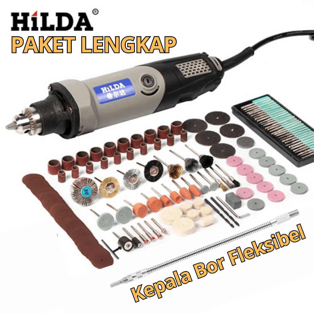 Jual HILDA Bor Listrik Mini Set Lengkap Mata Bor Dan Fleksibel Drill ...