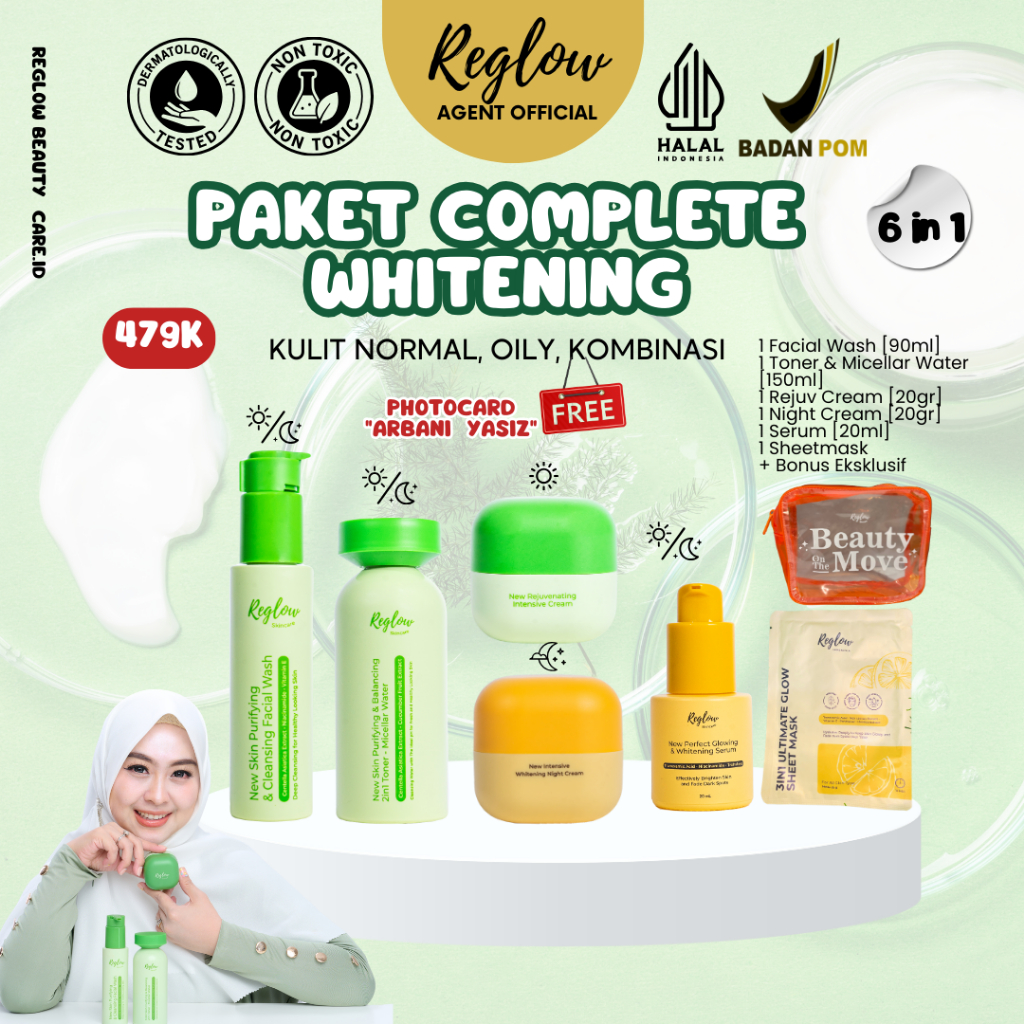 Jual REGLOW Paket Complete Whitening 6 in 1 Facial Wash 90 ml + Toner ...