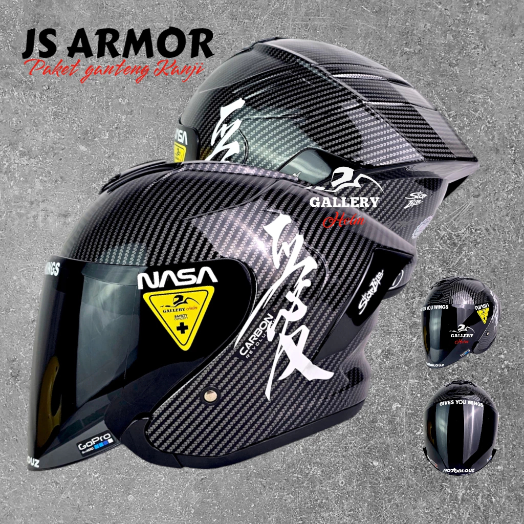 Jual Helm js Armor Carbon Paket Ganteng Kanji | Visor Iridium - Half ...