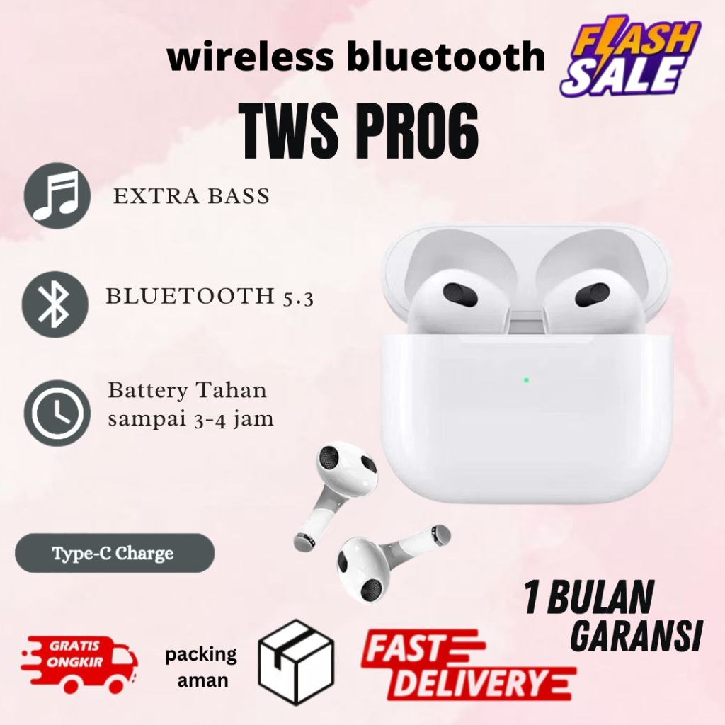 Jual Air Pro 6 Bluetooth Wireless headphone headset mini stylish HIFI ...