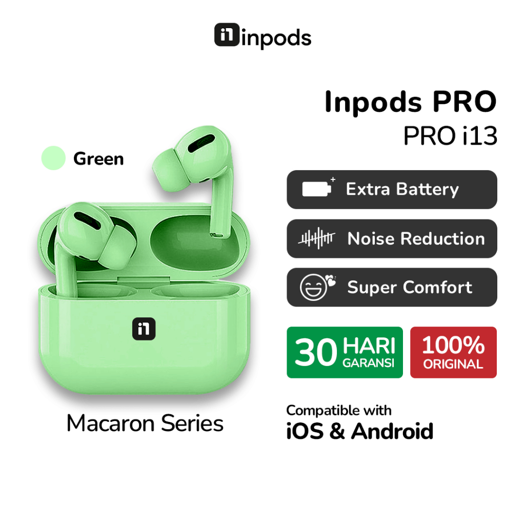 Jual InPods Pro i13 Green Macaron Series - TWS i13 Earphone Wireless ...