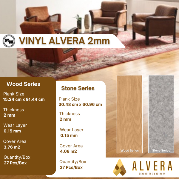 Jual Lantai Vinyl ALVERA 2mm Wood & STONE Series ( 1 Box isi : 27 ...