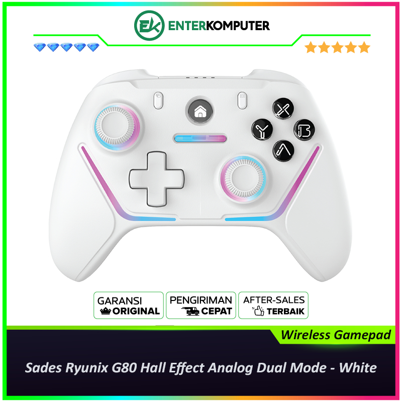Jual Sades Ryunix G80 Wireless Gamepad Hall Effect Analog Dual Mode - White | Shopee Indonesia