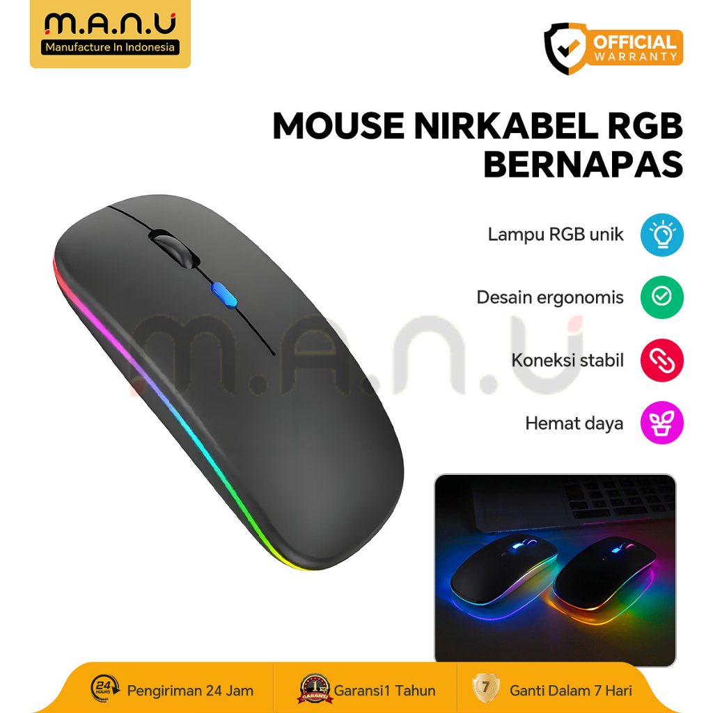 Jual Manu Mouse 2 in1 Dual Mode Bluetooth & Wireless RGB Rechargeable ...