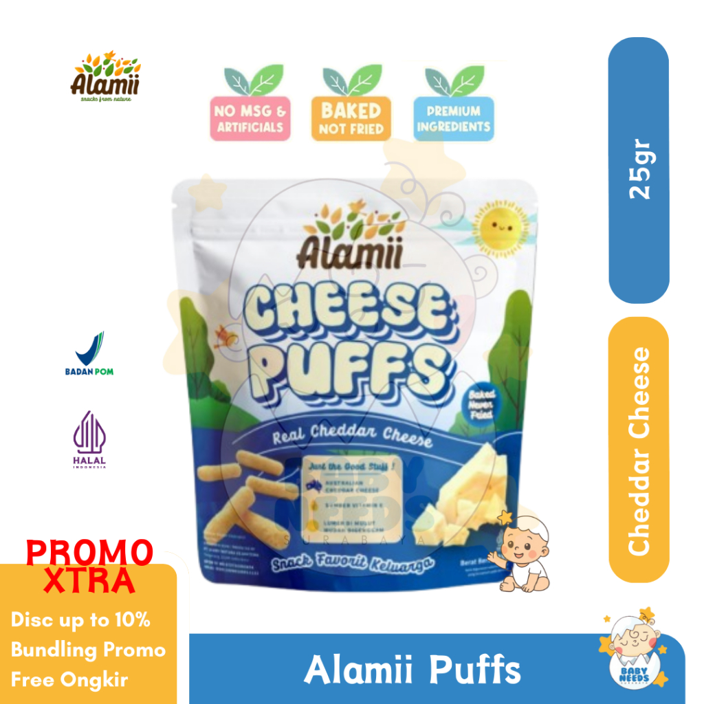 Jual ALAMII Cheddar Cheese Puffs 25gr / Keju - Gluten Free | Snack Bayi ...