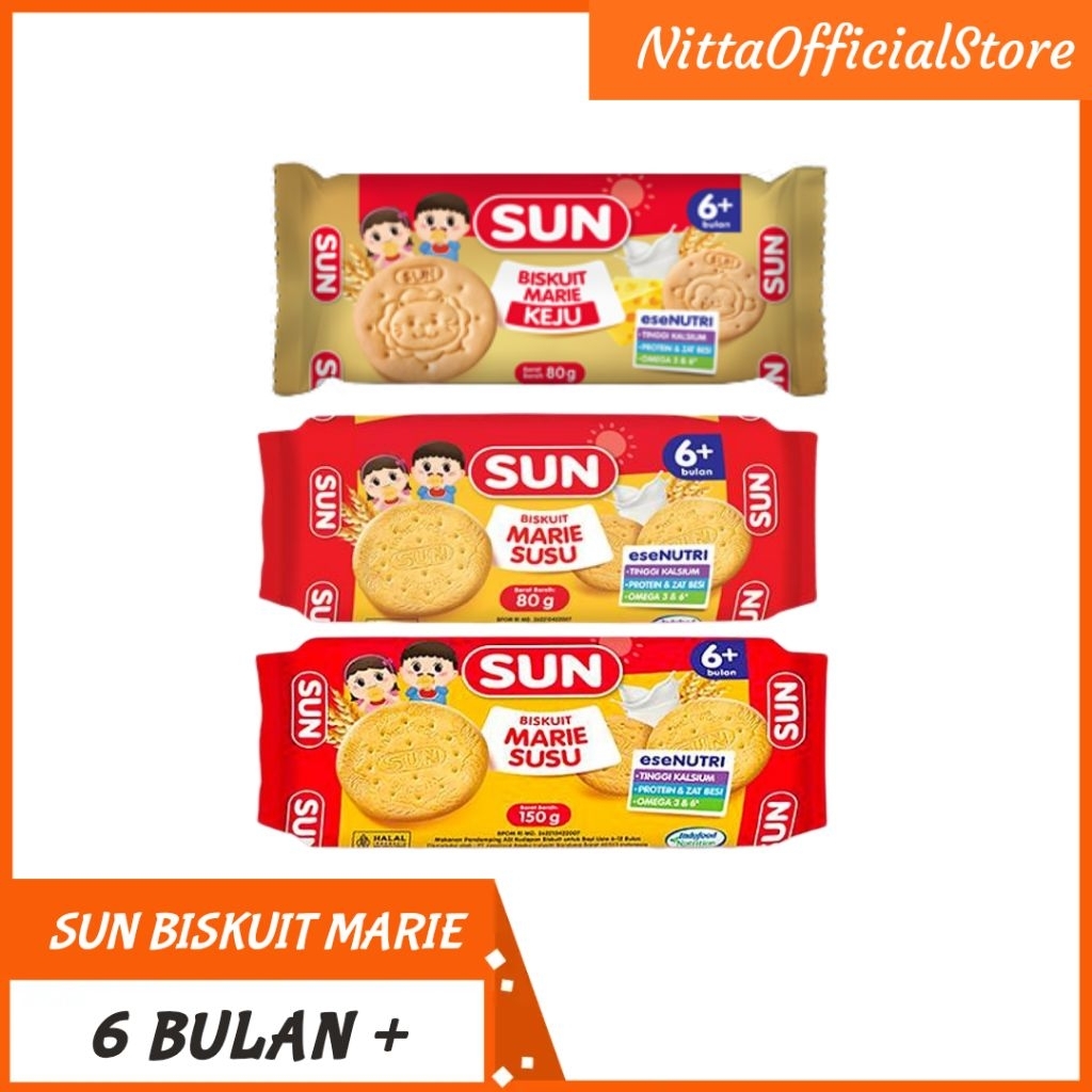 Jual SUN BISKUIT MARIE SUSU/KEJU Snack bayi 6 Bulan+ | Shopee Indonesia