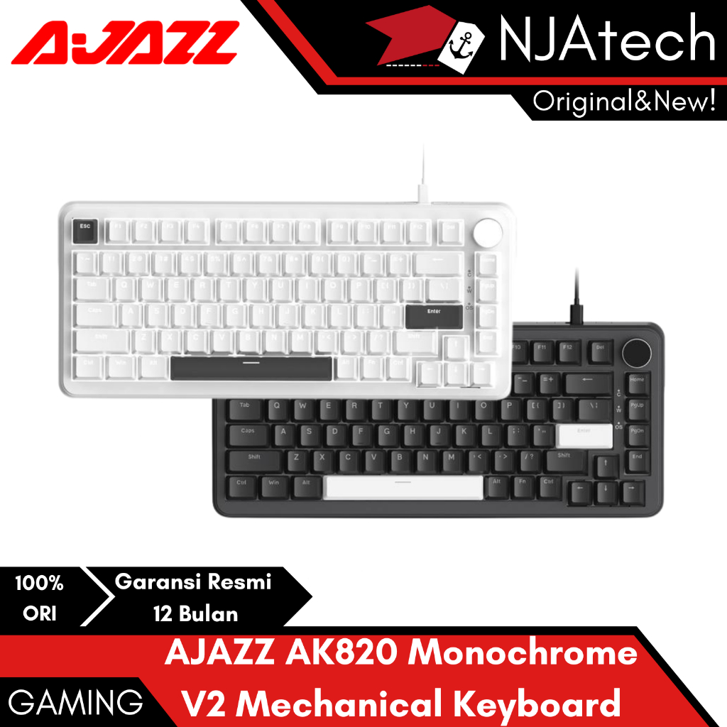 Jual Ajazz AK820 Monochrome V2 75% Mechanical Keyboard Wired Gaming ...