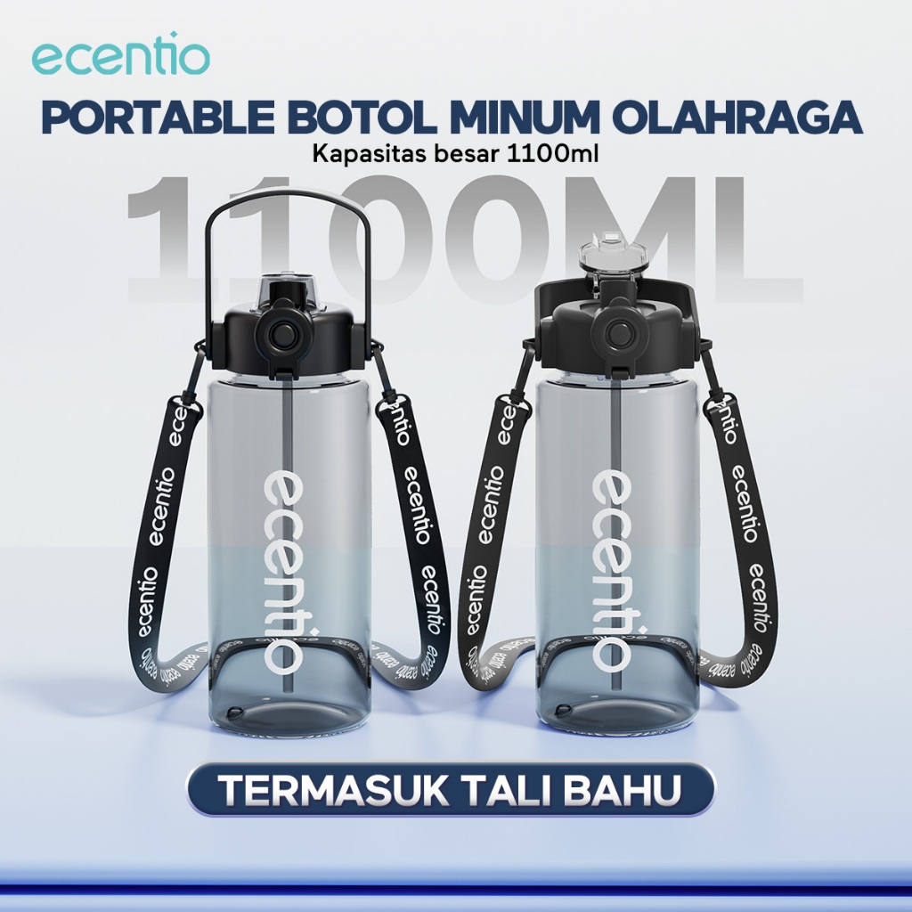 Jual 【Big】ecentio botol olahraga botol minum hitam 1.1 liter plastik ...