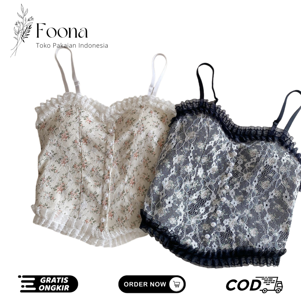 Jual Foona - BR095 Bra Bh Tanktop Crop Korean Lace Floral Vintage ...