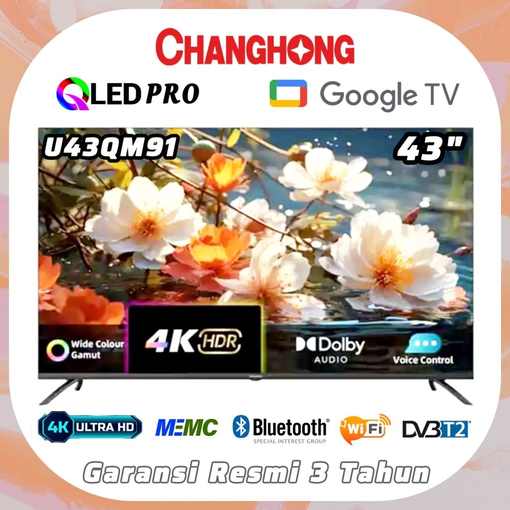 Jual Changhong 43" QLED Pro 4K MEMC Google TV Garansi Resmi | Shopee Indonesia