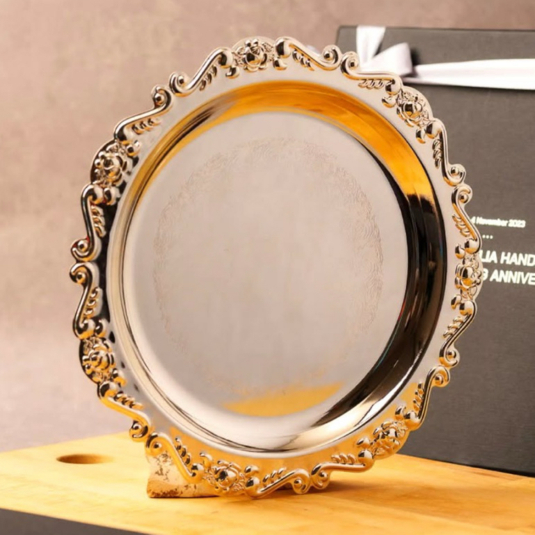 Jual Nampan Tray Besar Stainless Cake Plate Silver Dekorasi Vintage ...
