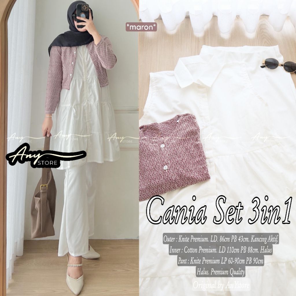 Jual Cania Set 3in1 setelan atasan inner cotton premium outer knite ...