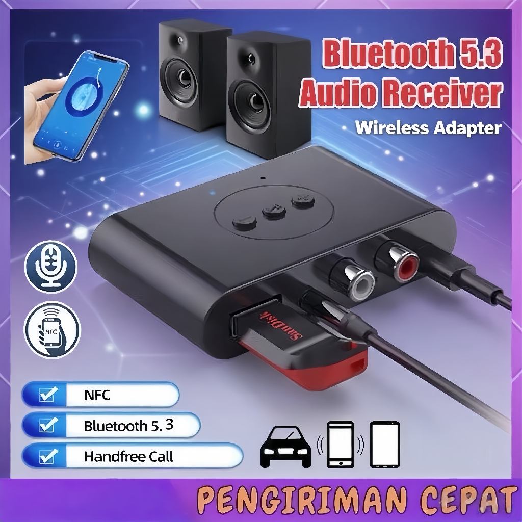 Jual NFC Audio Bluetooth 5.3 Receiver Adapter 3.5mm Nirkabel Musik ...
