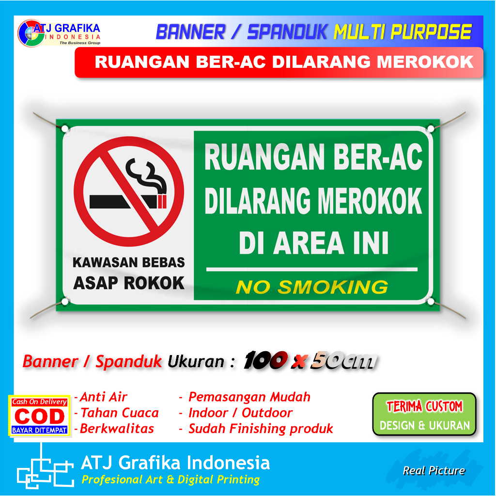 Jual Banner spanduk ruangan BER-AC dilarang meroko jaga kesehatan anti ...