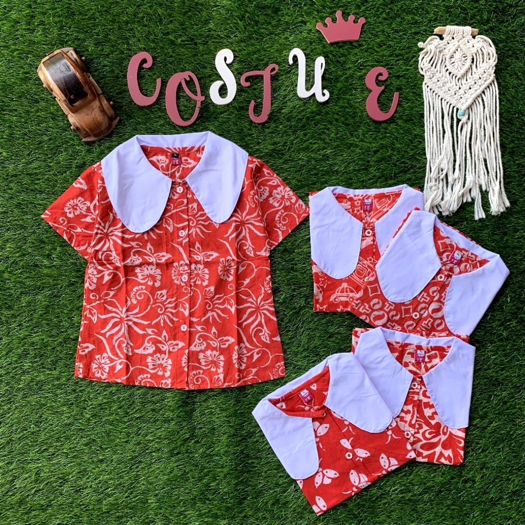 Jual Batik Costume Blus Batik Anak Fiona Lengan Pendek Cap Merah Kerah ...
