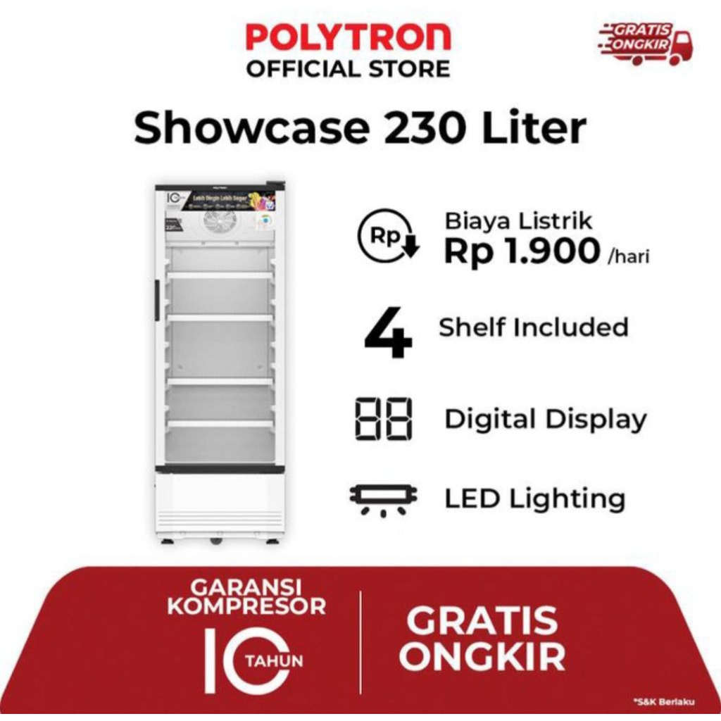 Jual SHOWCASE POLYTRON 4 RAK SCN 220 230LITER SHOWCASE POLYTRON 4RAK ...