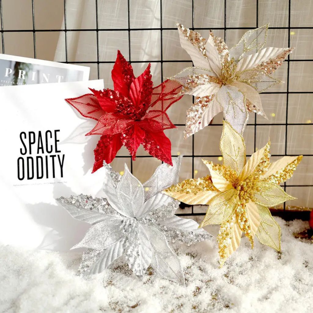 Jual Bunga Natal Poinsettia Cantik 26cm Decoration Flower Xmas Hiasan ...