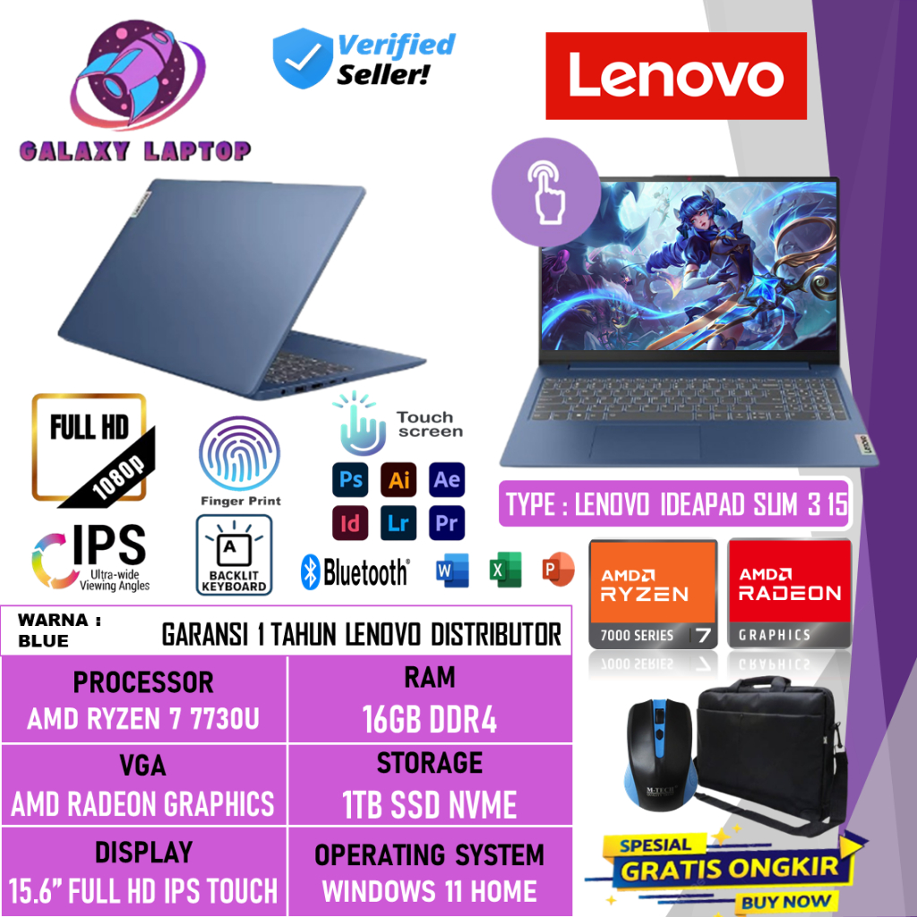 Jual Laptop Touchscreen Lenovo Ideapad Slim 3 15 Amd Ryzen 7 8840HS ...
