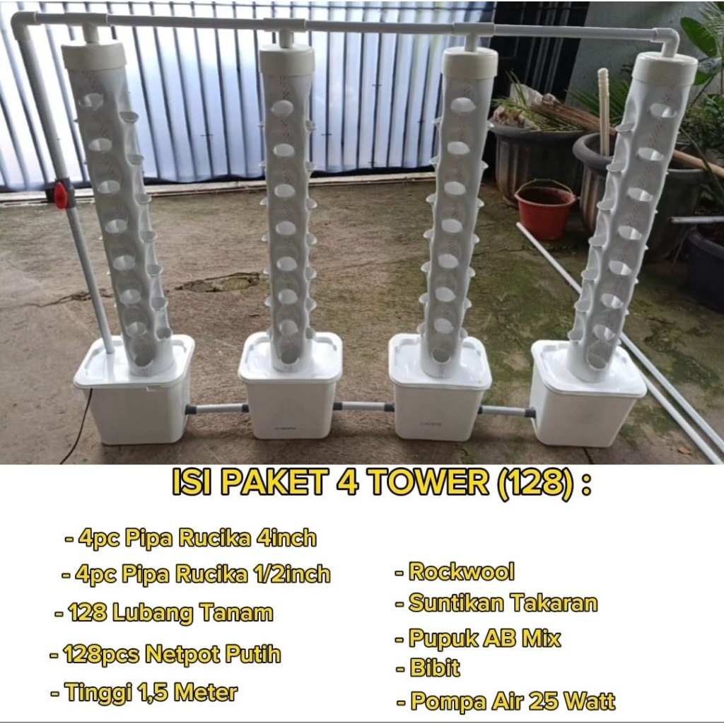 Jual Paket Set 4 Tower Pipa Hidroponik Vertikal Vertikultur 128 Lubang ...