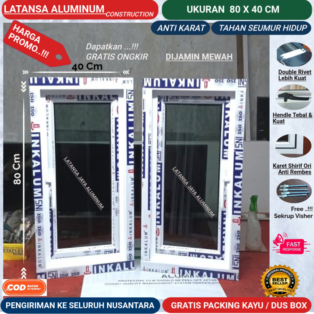 Jual Latansa Jaya Jendela Aluminium Casement T80xL40 cm Boven T40xL80 ...