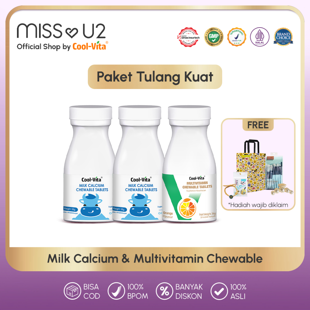 Jual COOLVITA ORIGINAL Tablet Kunyah 2 Botol Calcium Susu Total 60 ...