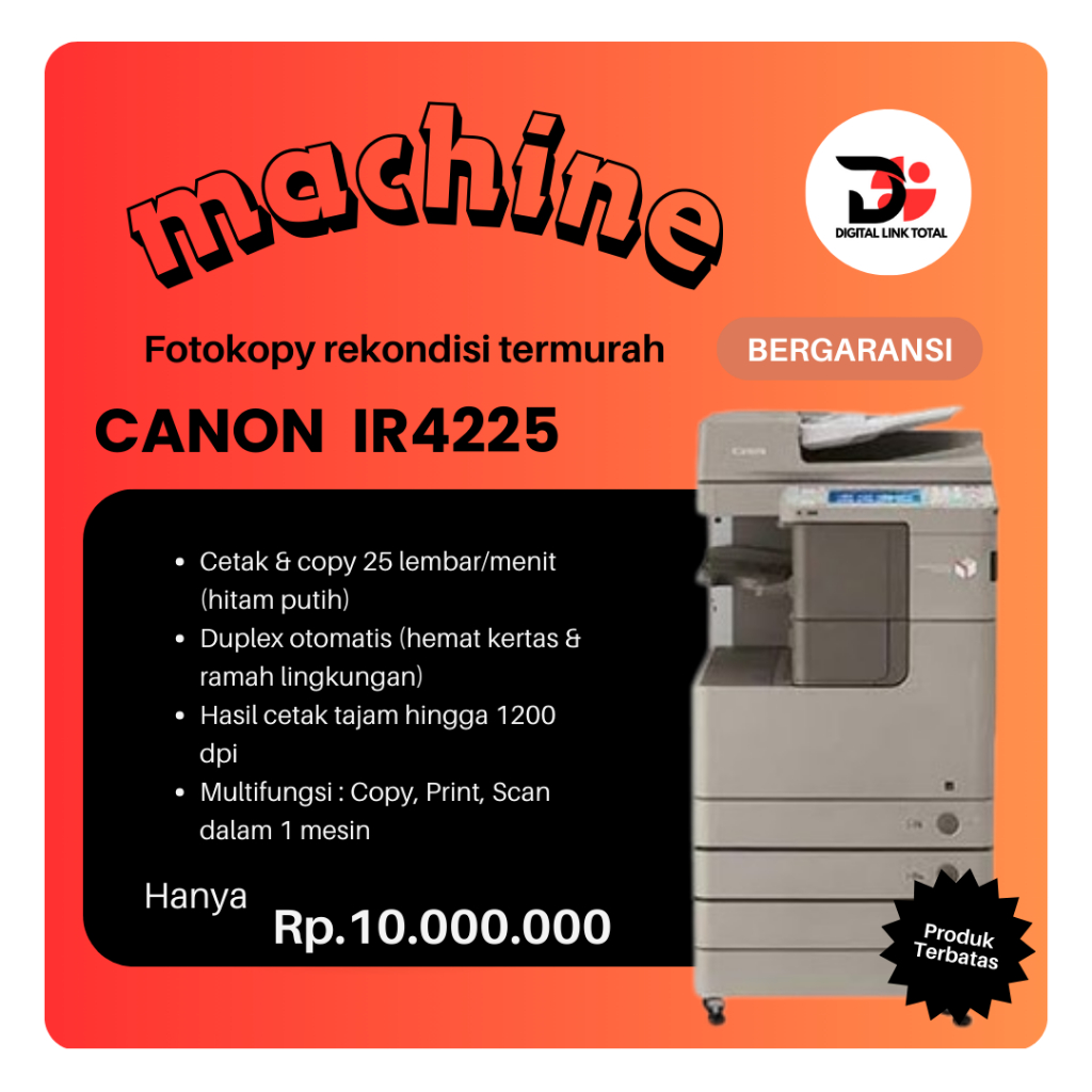 Jual MESIN FOTOCOPY CANON IR ADVANCE 4225 HITAM PUTIH A3 RECOND IMPORT ...