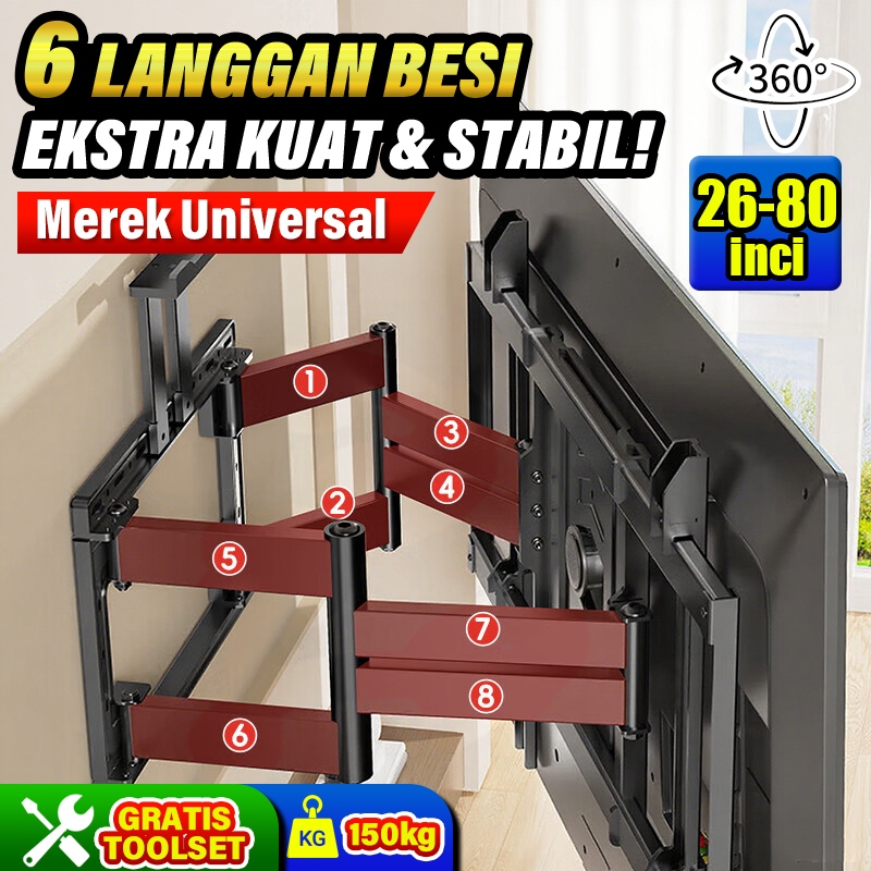 Jual 【PROMO TERBATAS】untuk TV 26-80 inch Bracket TV Full Motion Swivel ...