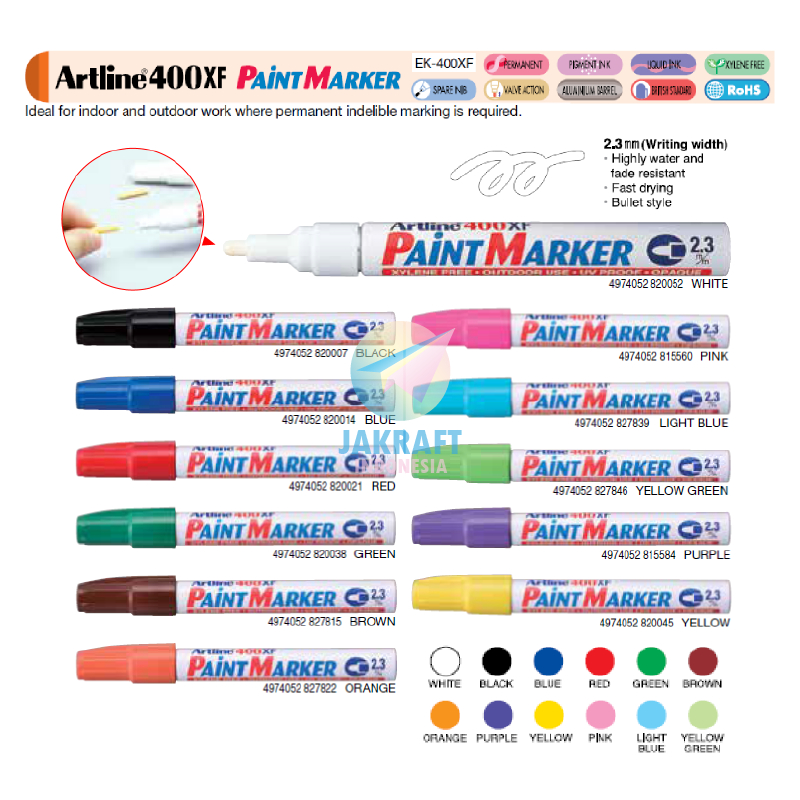 Jual (1 Pcs) Spidol Cat Permanen ARTLINE EK-400XF Warna White / Black ...
