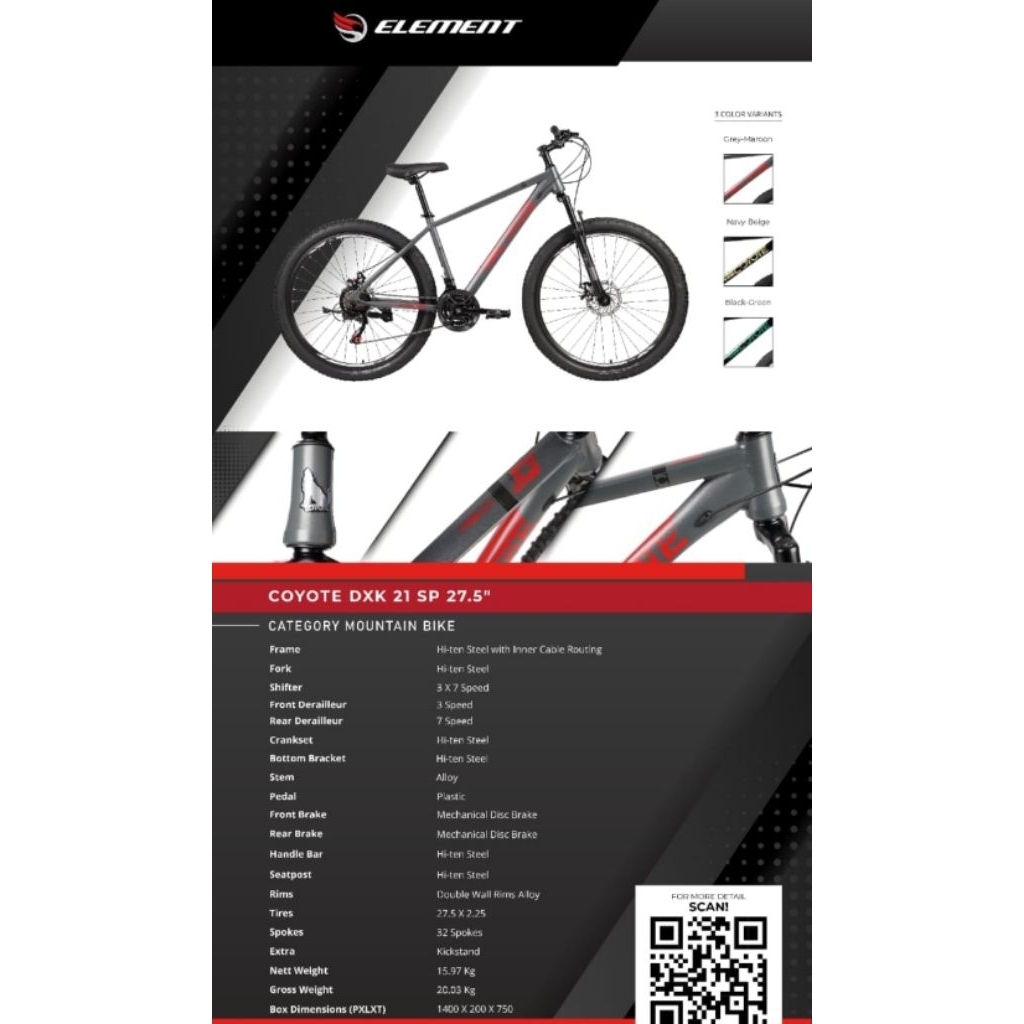 Jual Sepeda Gunung MTB ELEMENT COYOTE Ukuran 20, 24, 26, 27.5 Inch ...