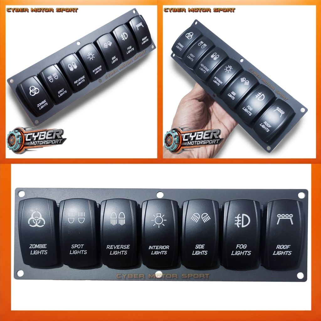Jual Panel Saklar mobil 7 tombol rocker switch 12v 24v 7 gang LED ...