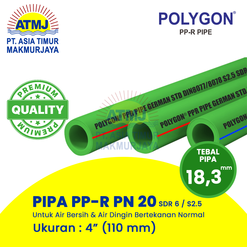 Jual Pipa PPR Hijau Diameter 110 mm Merek Polygon Tipe PN 20 Panjang 4 ...