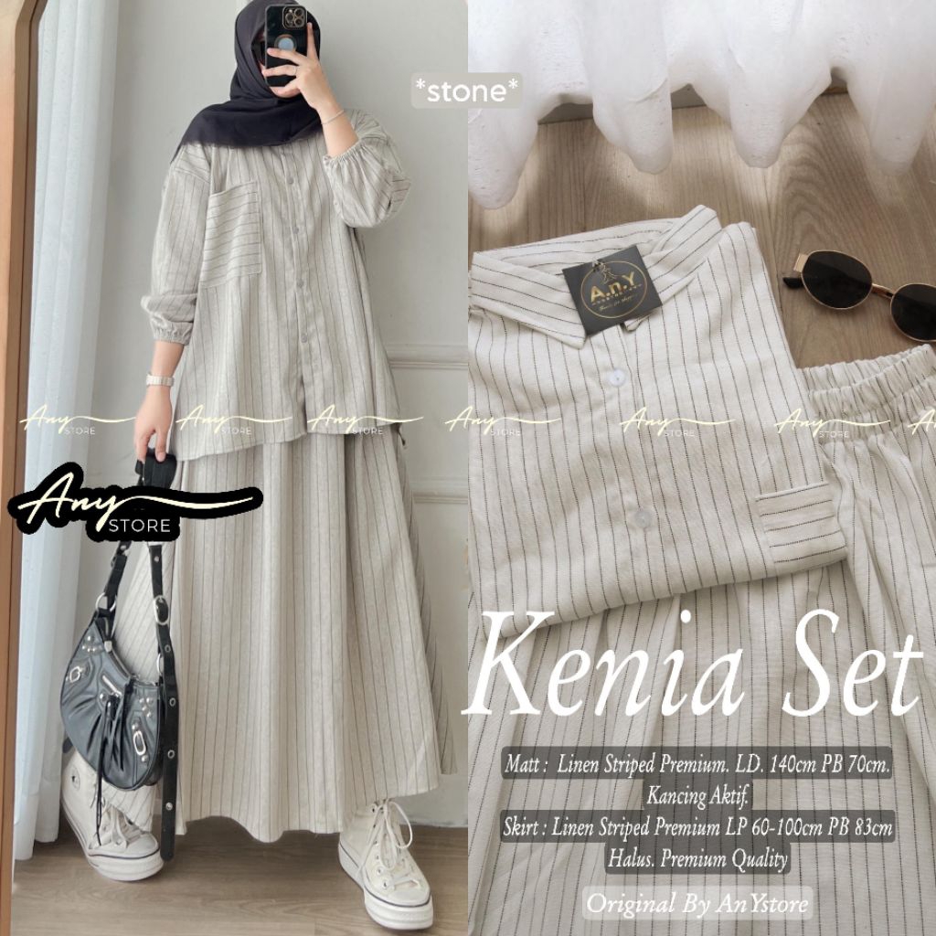 Jual Kenia Set setelan atasan dan rok panjang linen striped Premium ...