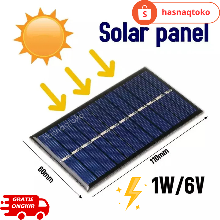 Jual Panel Surya Solar Cell Mini 6 Volt 1W Cas HP Powerbank 18650 DIY ...