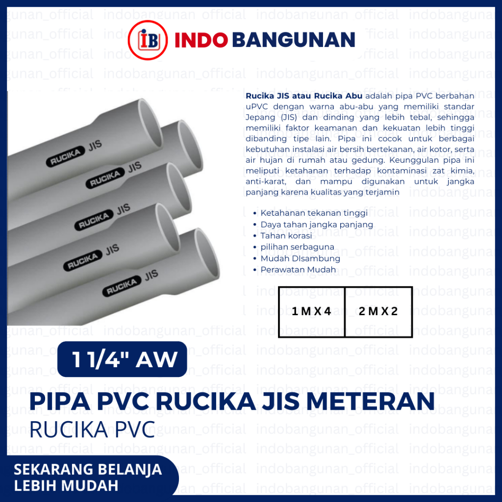 Jual PIPA PVC RUCIKA JIS /POTONAG/ 1 1/4" AW INCH UNTUK APLIKASI AIR ...