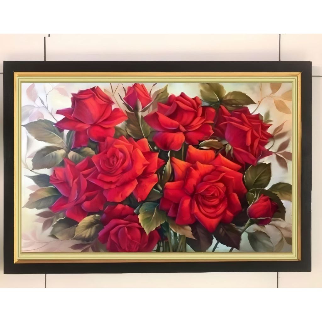 Jual Hiasan Dinding Figura Lukisan Cetak Bunga Mawar plus bingkai ...