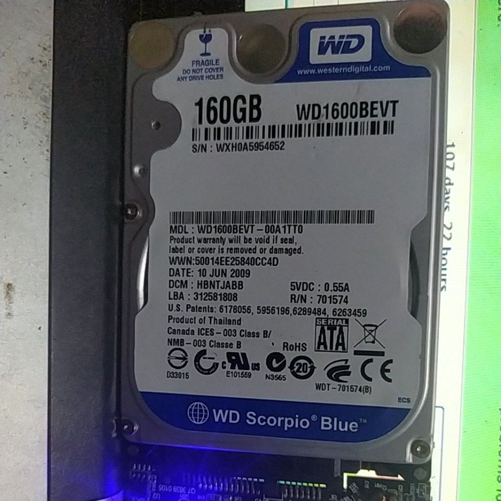 Jual hdd laptop/ps wd scorpio blue 160gb health:98% kondisi unit masih ...