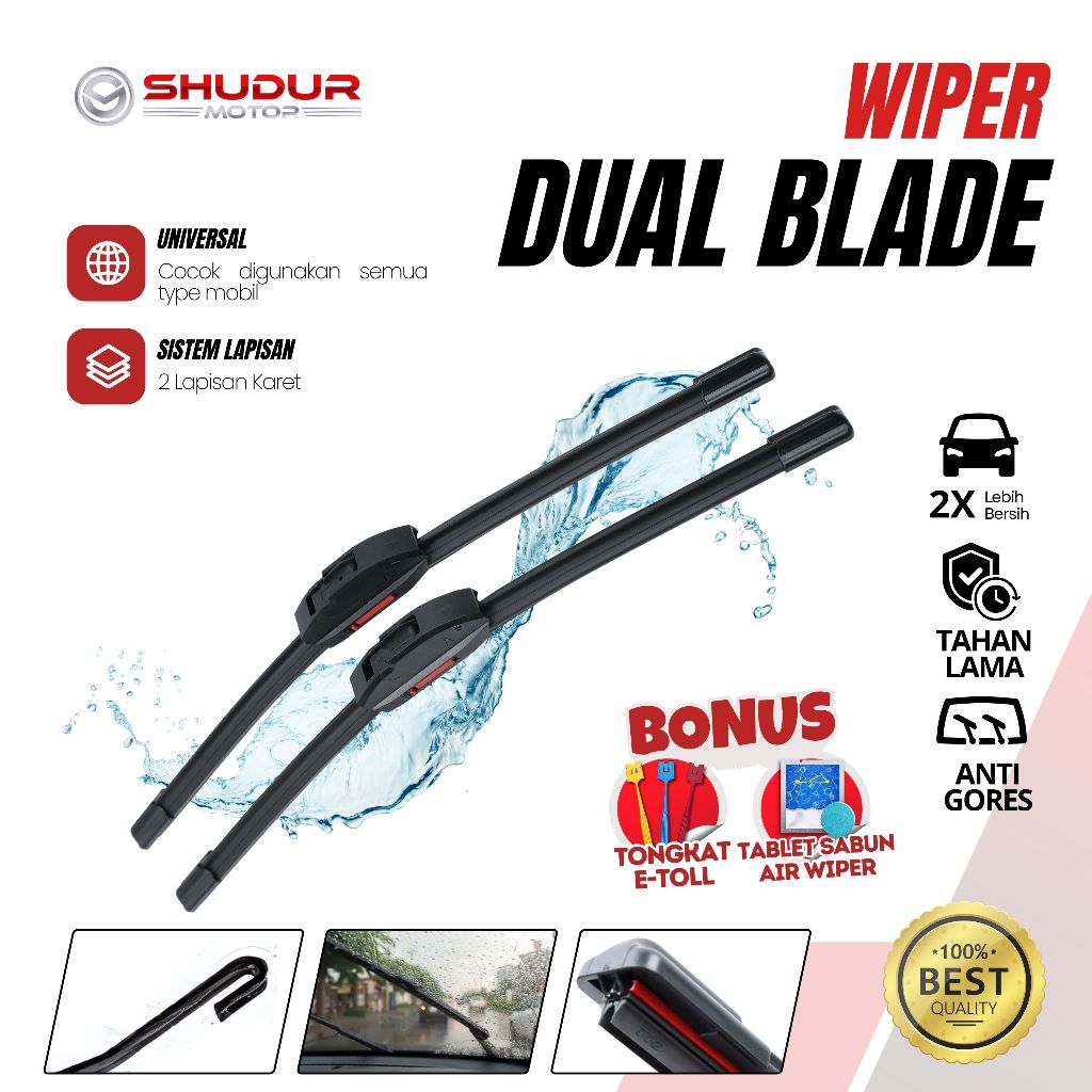 Jual Wiper Frameless Dual Blade Model Karet Ganda Untuk Semua Jenis Mobil Dual Wiper Blade ...