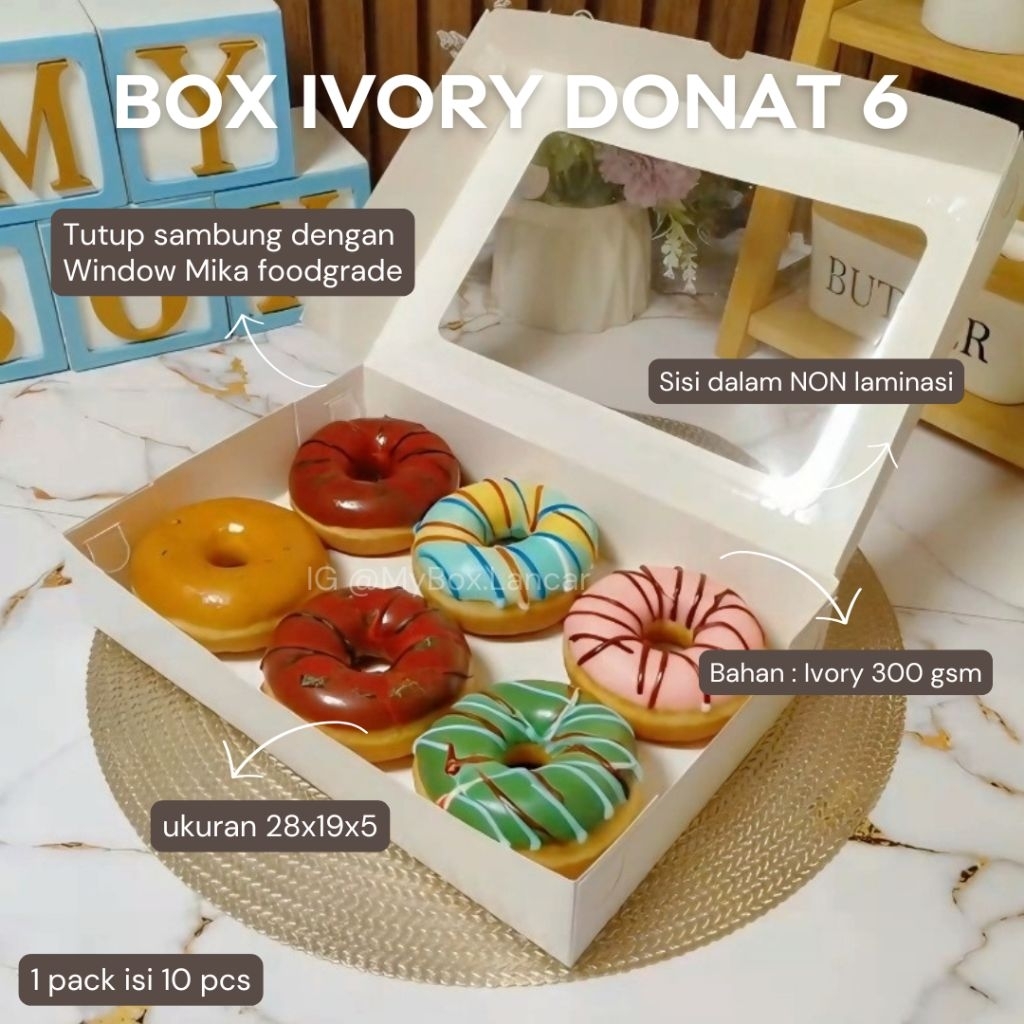 Jual (10 LEMBAR) BOX DONAT IVORY PUTIH WINDOW MIKA , DUS DONAT, KOTAK ...