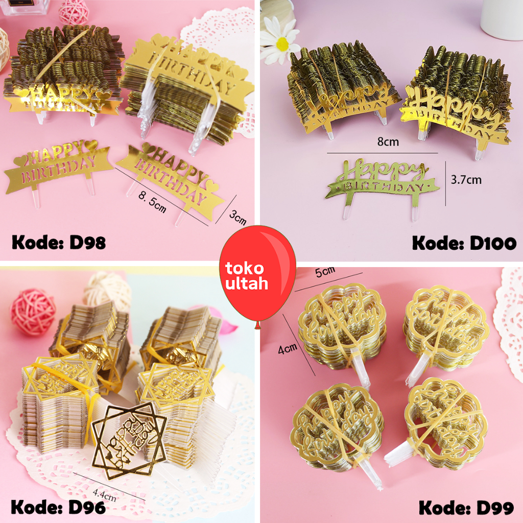 Jual GROSIR (25pcs) Topper Kue HBD Gold Mini untuk Dekorasi Hiasan Cake ...