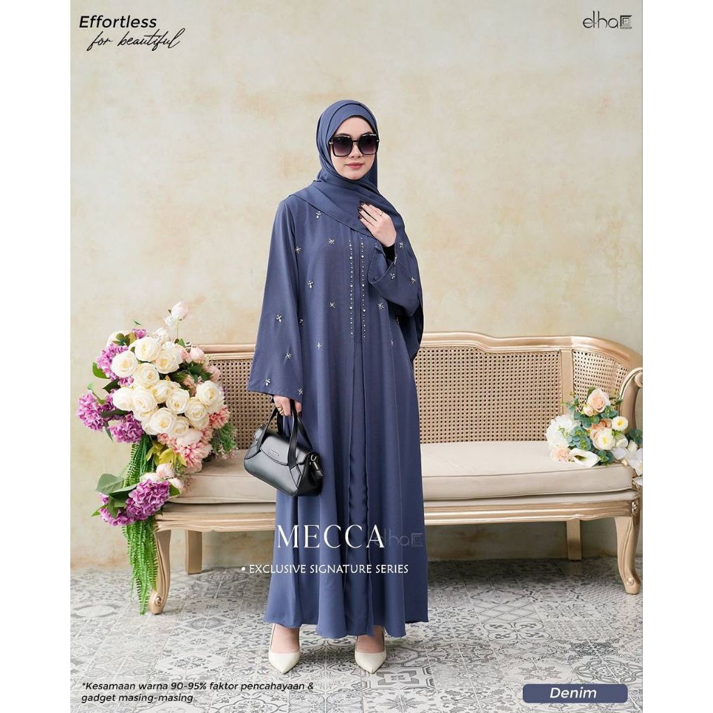 Jual EM-BEN Meca Gamis Abaya Wanita 2 Layer Ceruty Muslimah Apliaksi Payet Simple Fashionable ...
