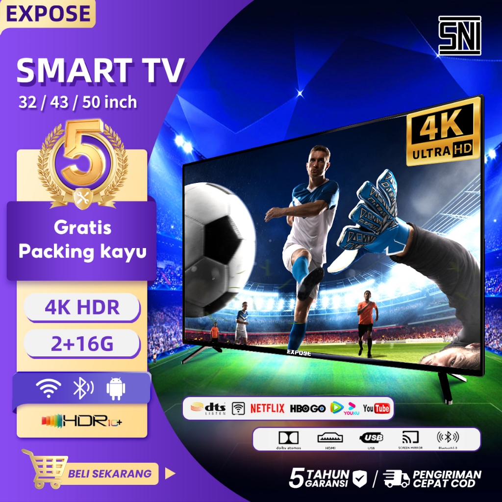 Jual Smart TV 43 inch Netfix 4K UHD Ready Televisi Murah Garansi 5 ...