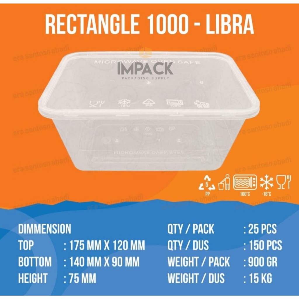 Jual THINWALL 1000ML RECTANGLE ISI 25 PCS / FOOD CONTAINER / KOTAK MAKAN PLASTIK / TEMPAT MAKAN ...