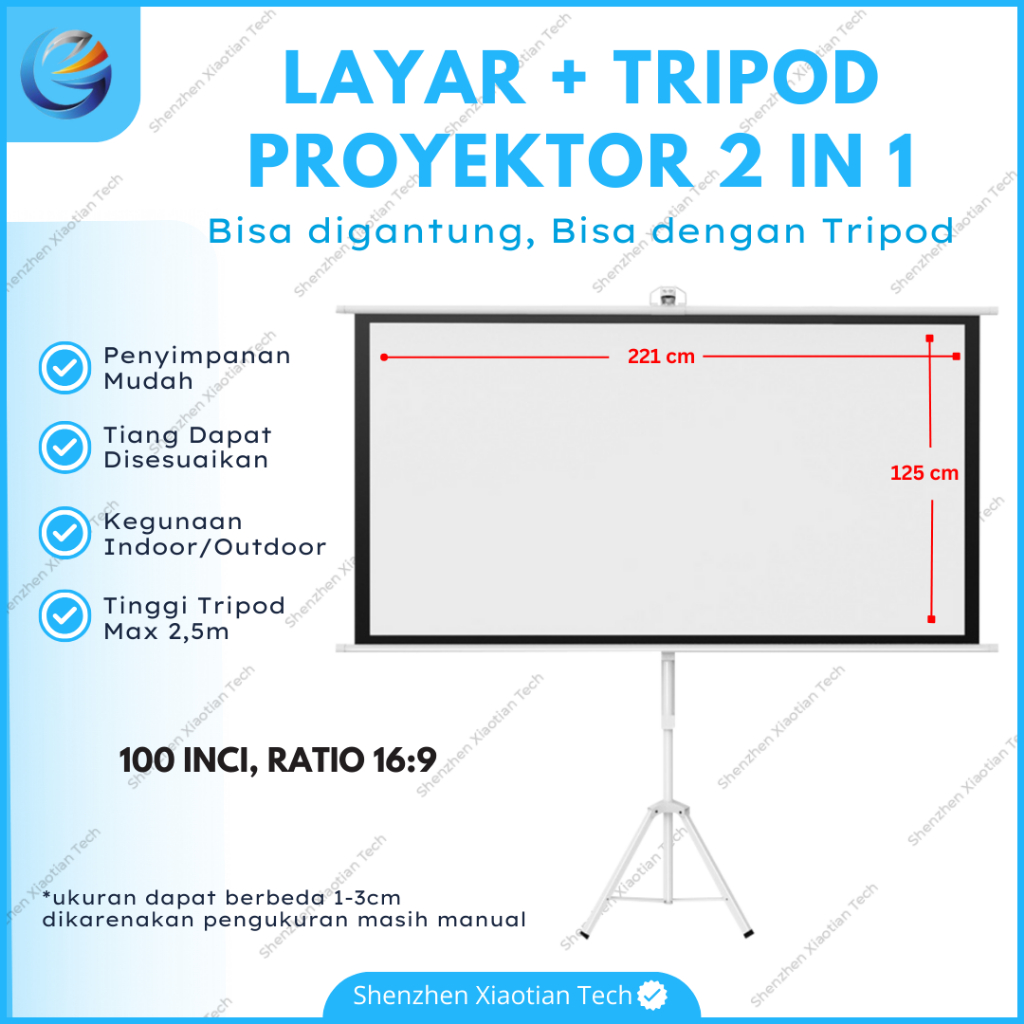 Jual Tripod Layar Proyektor 100 Inch 16:9 4:3 | Layar Proyektor Gantung ...