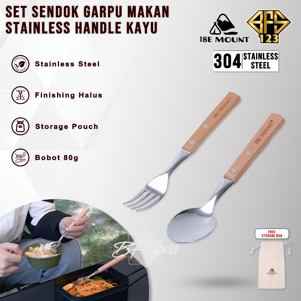 Jual ISE Mount Set Sendok Garpu Makan Camping Outdoor Stainless Steel ...