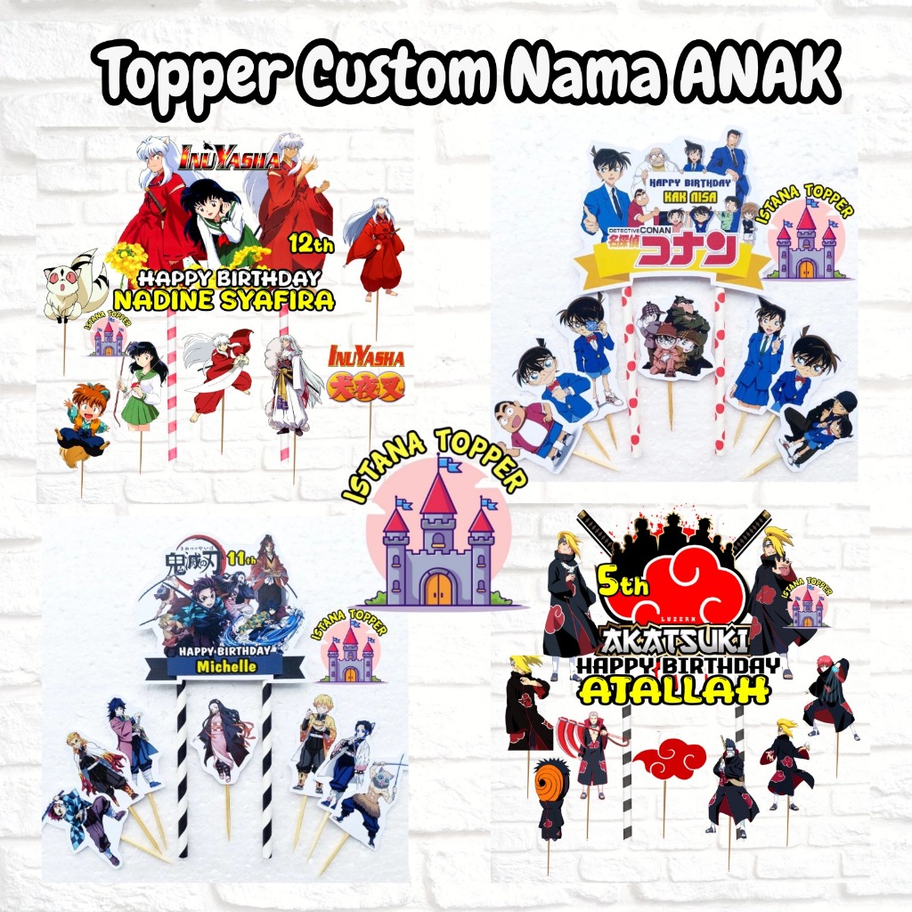 Jual Topper Cake CUSTOM NAMA Tema Conan, Demon Slayer, Jujutsu Kaisen ...