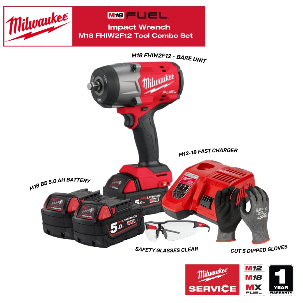 Jual Milwaukee Combo Set M18 FHIW2F12 High Torque Impact Wrench 1/2 ...